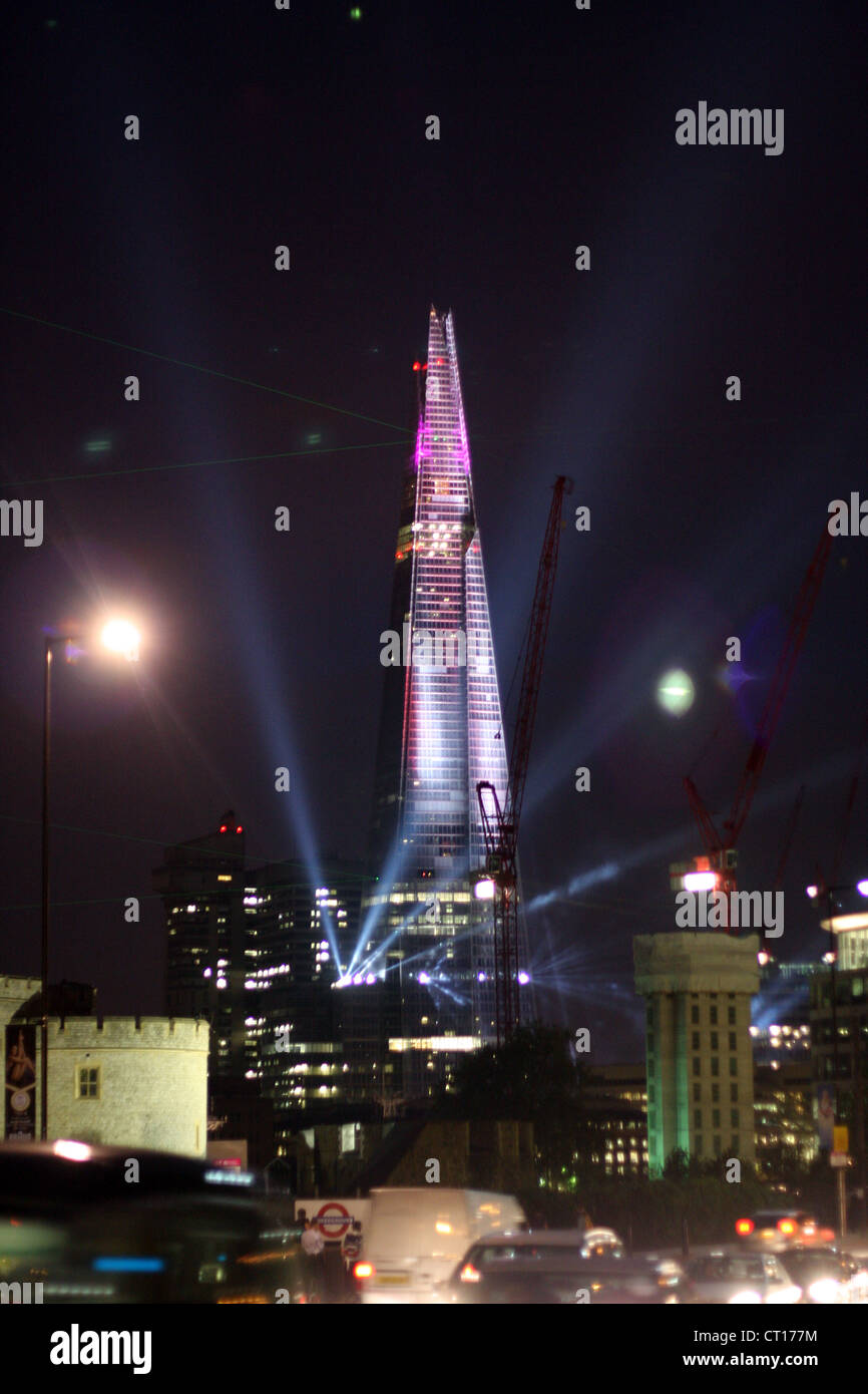The official opening of the Shard building in London with laser show ...