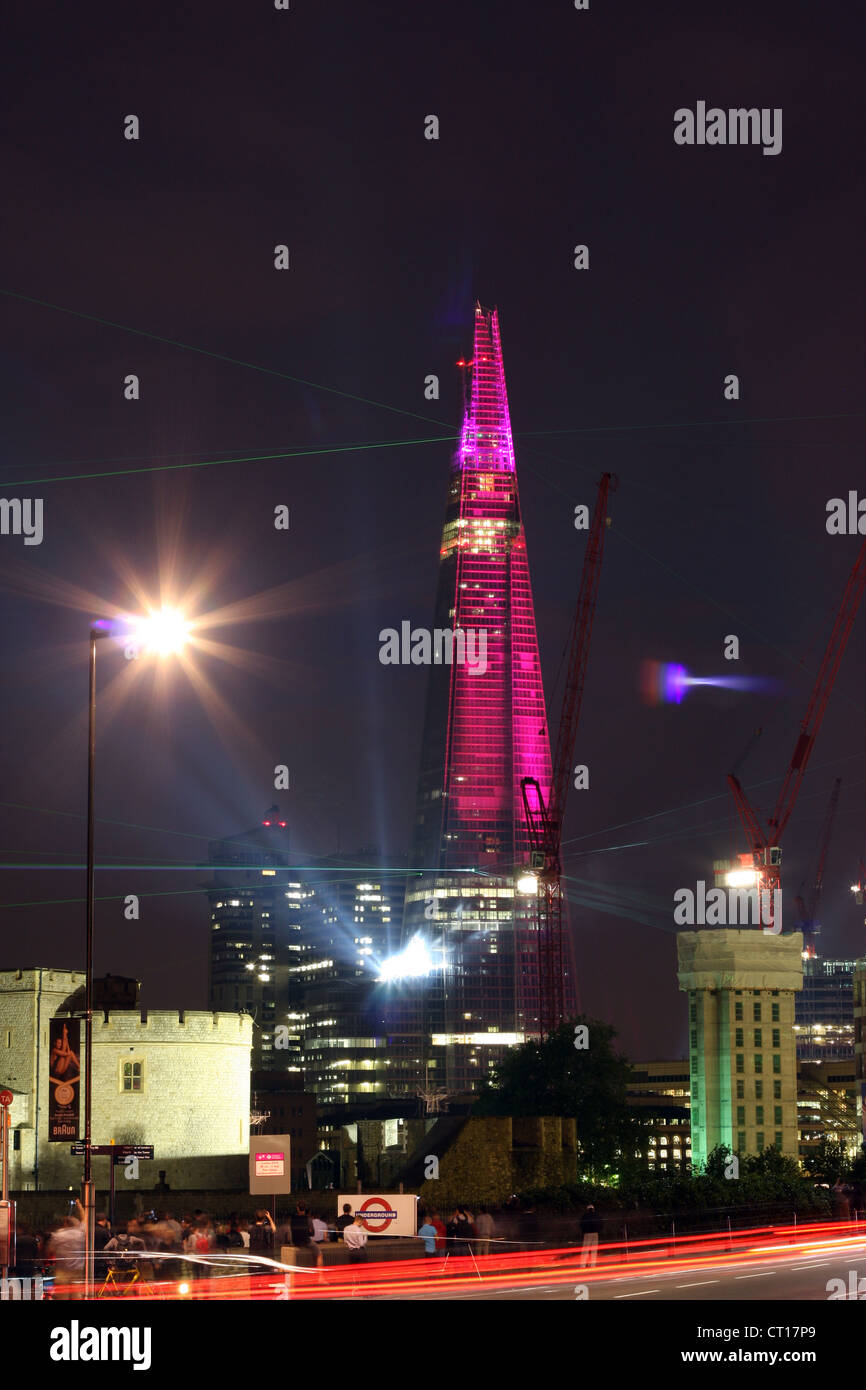 The official opening of the Shard building in London with laser show ...