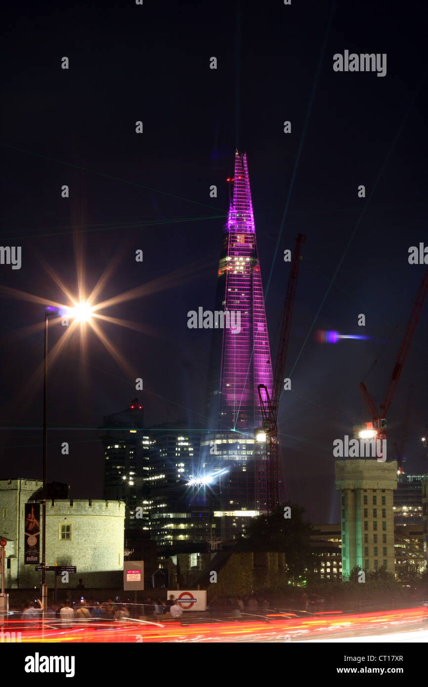 The official opening of the Shard building in London with laser show ...
