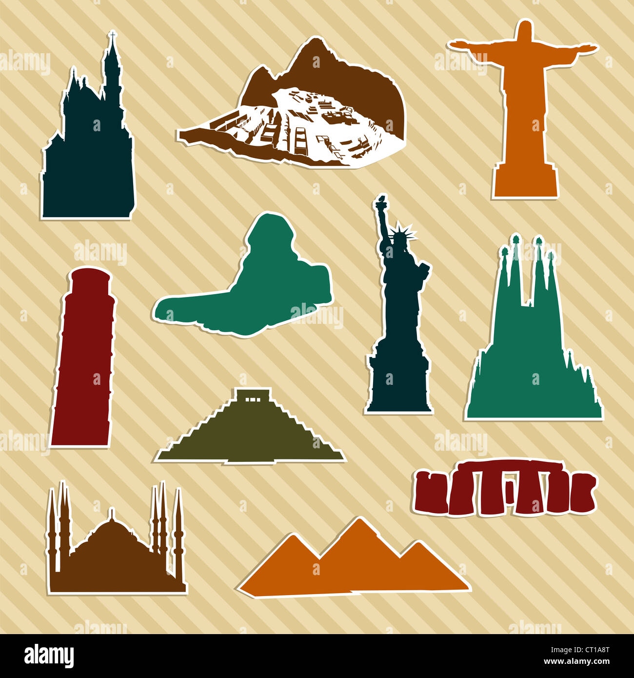 World landmark sticker silhouettes. Vector file layered for easy ...