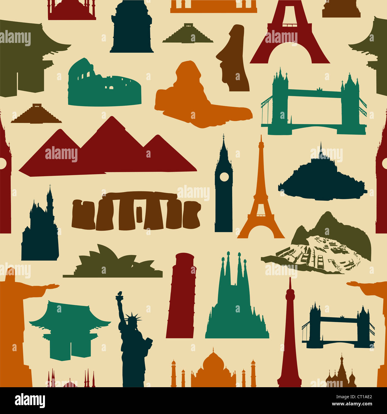 World landmarks silhouettes seamless pattern. Vector file layered for ...
