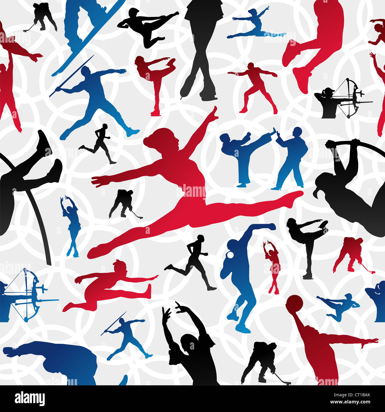 Sports Figure Silhouettes In Action Seamless Pattern Background Vector File Layered For Easy