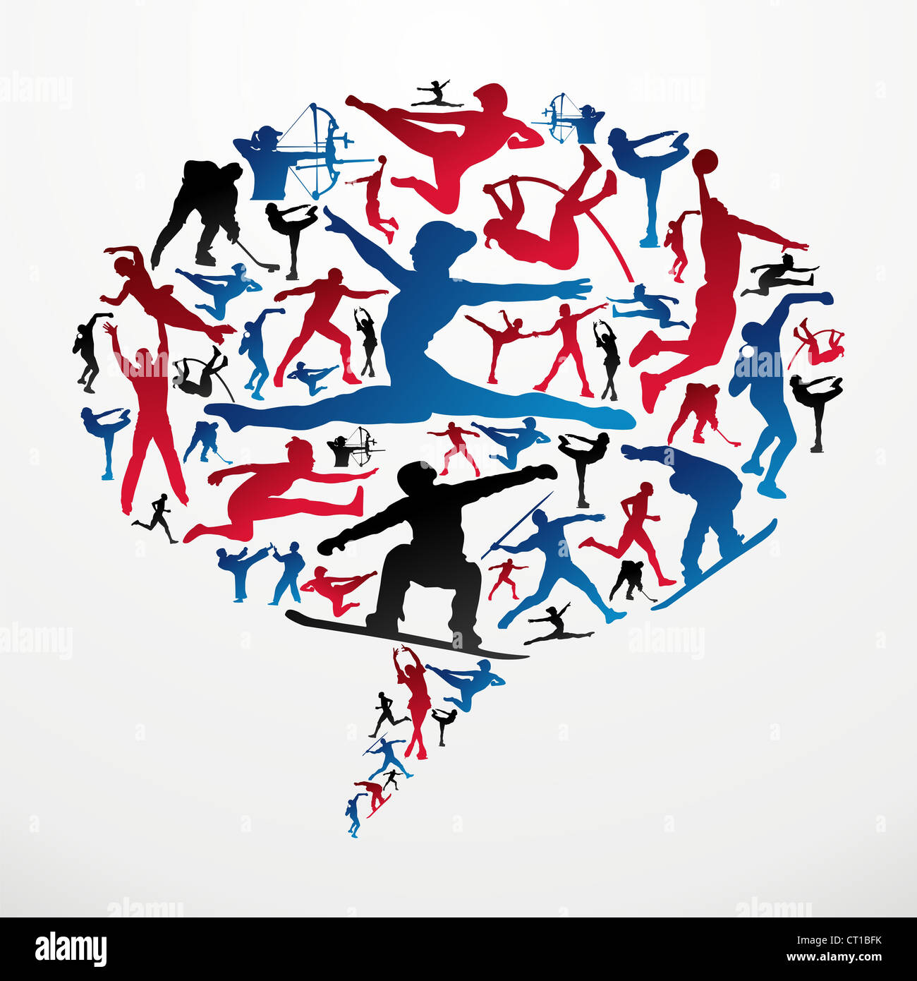 Action sports silhouettes in social media communication bubble shape ...