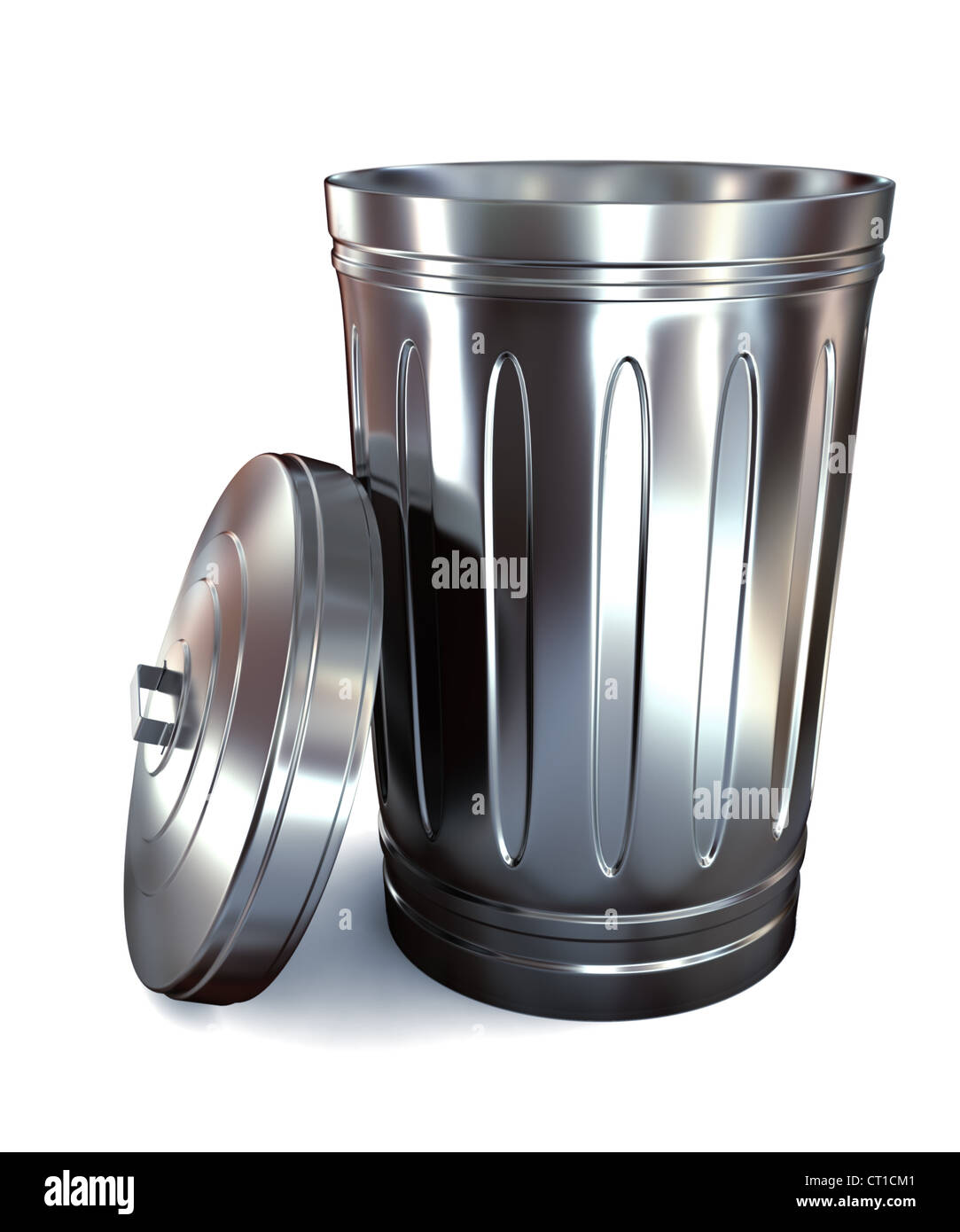 Steel trash can on white background Stock Photo - Alamy