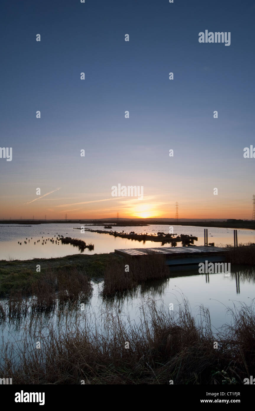 Sunrise over Oare Marshes nature reserve, Kent, England Stock Photo - Alamy