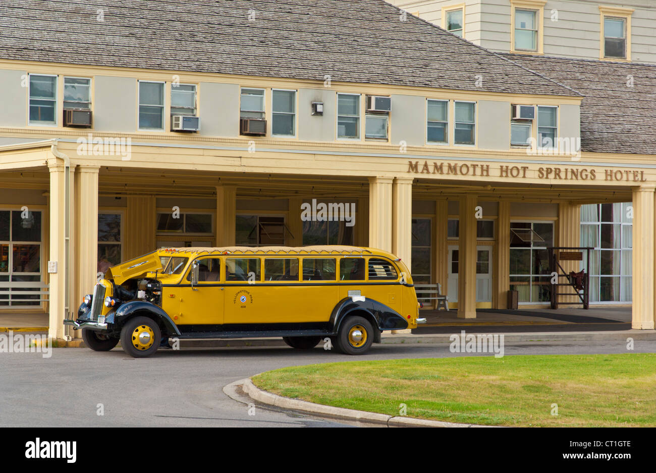 yellowstone tour bus outside the Mammoth hot springs hotel yellowstone ...