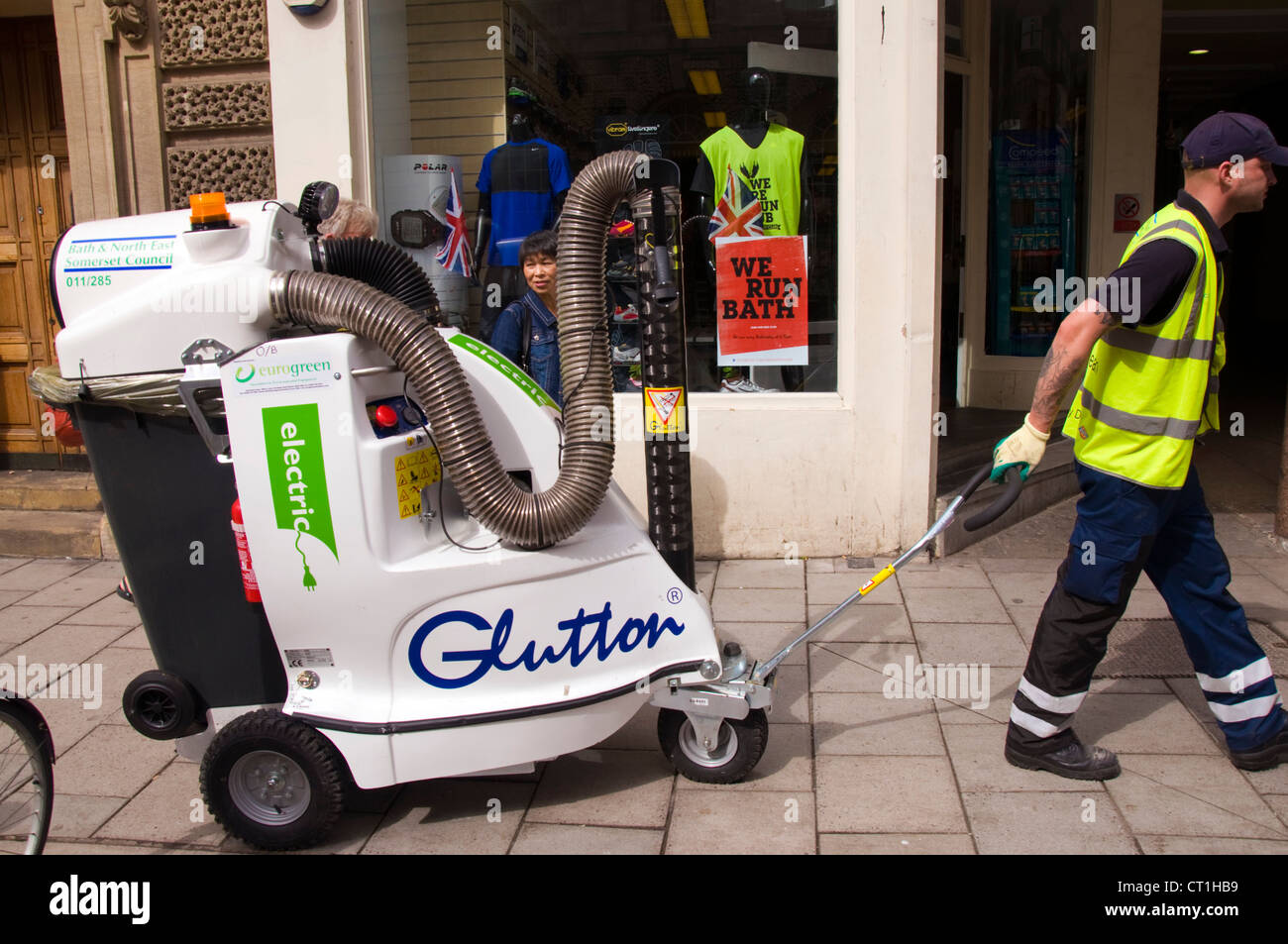 Council workman pulls a street drain cleaning machine Eurogreen Glutton ...