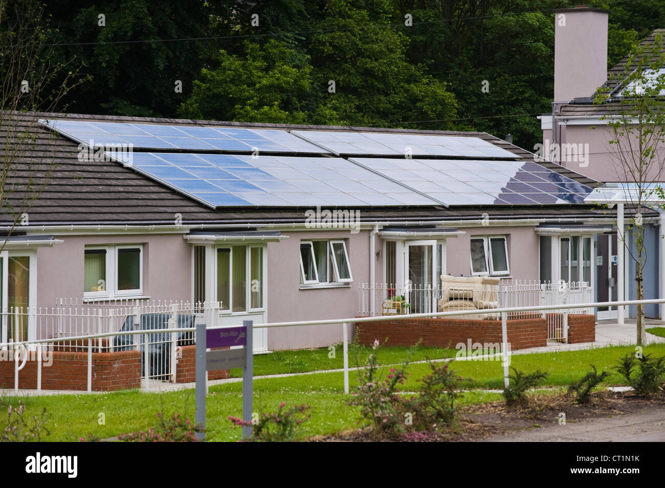 Solar panels on roof of senior citizen community housing at ...