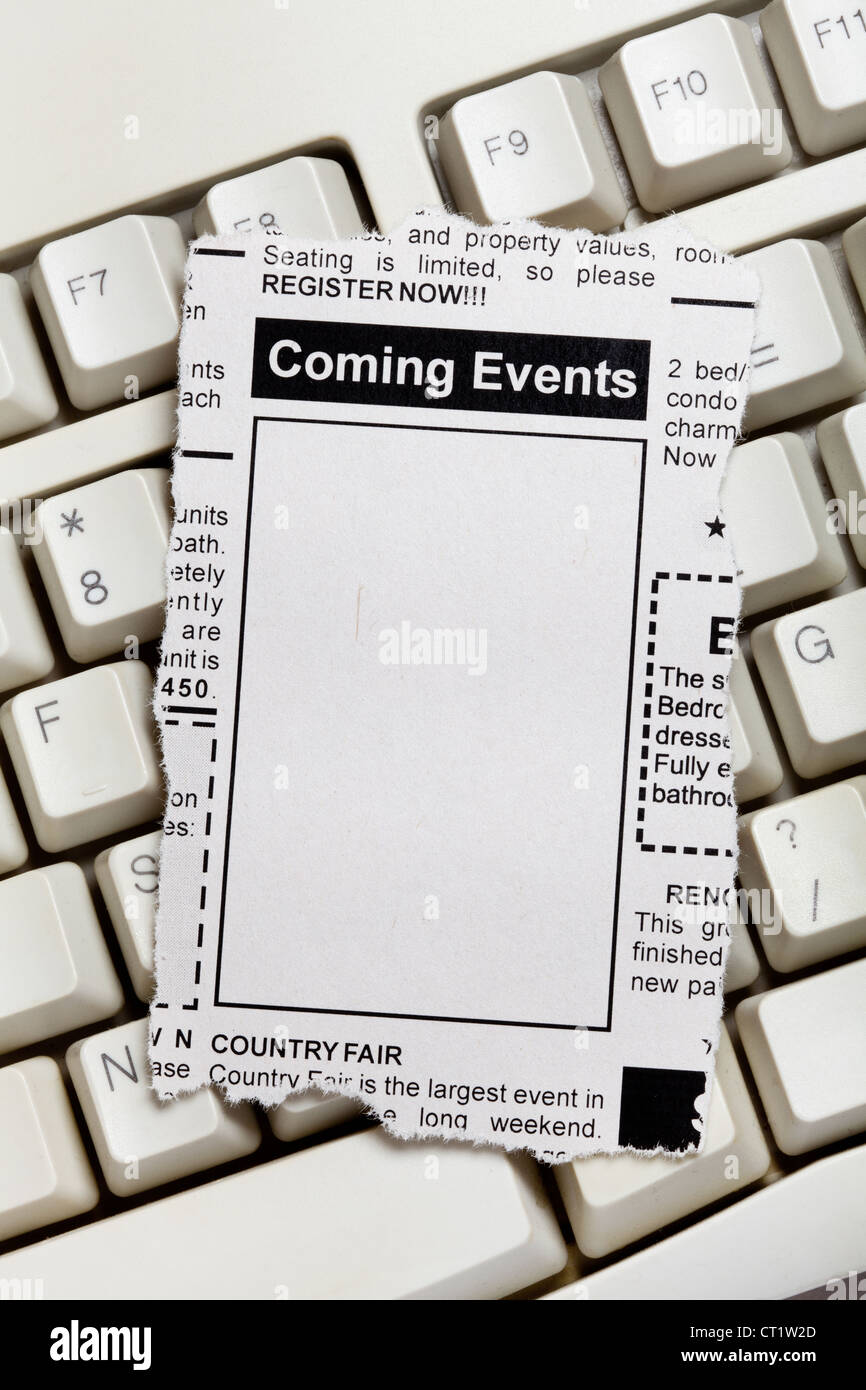 Fake Classified Ad, newspaper, Coming Events concept Stock Photo - Alamy