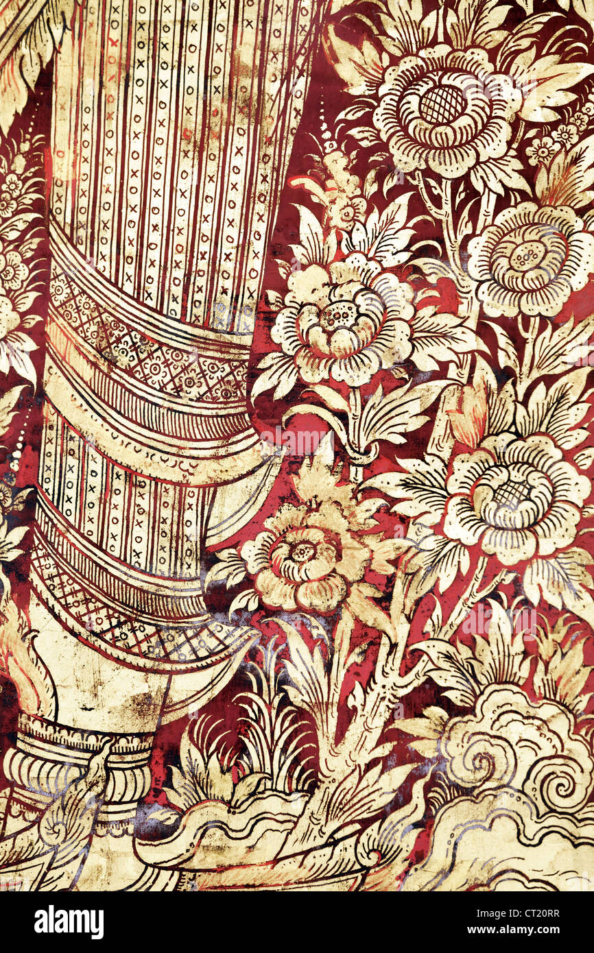 asian religious paintings on temple wall, wat phra singh, Thailand ...
