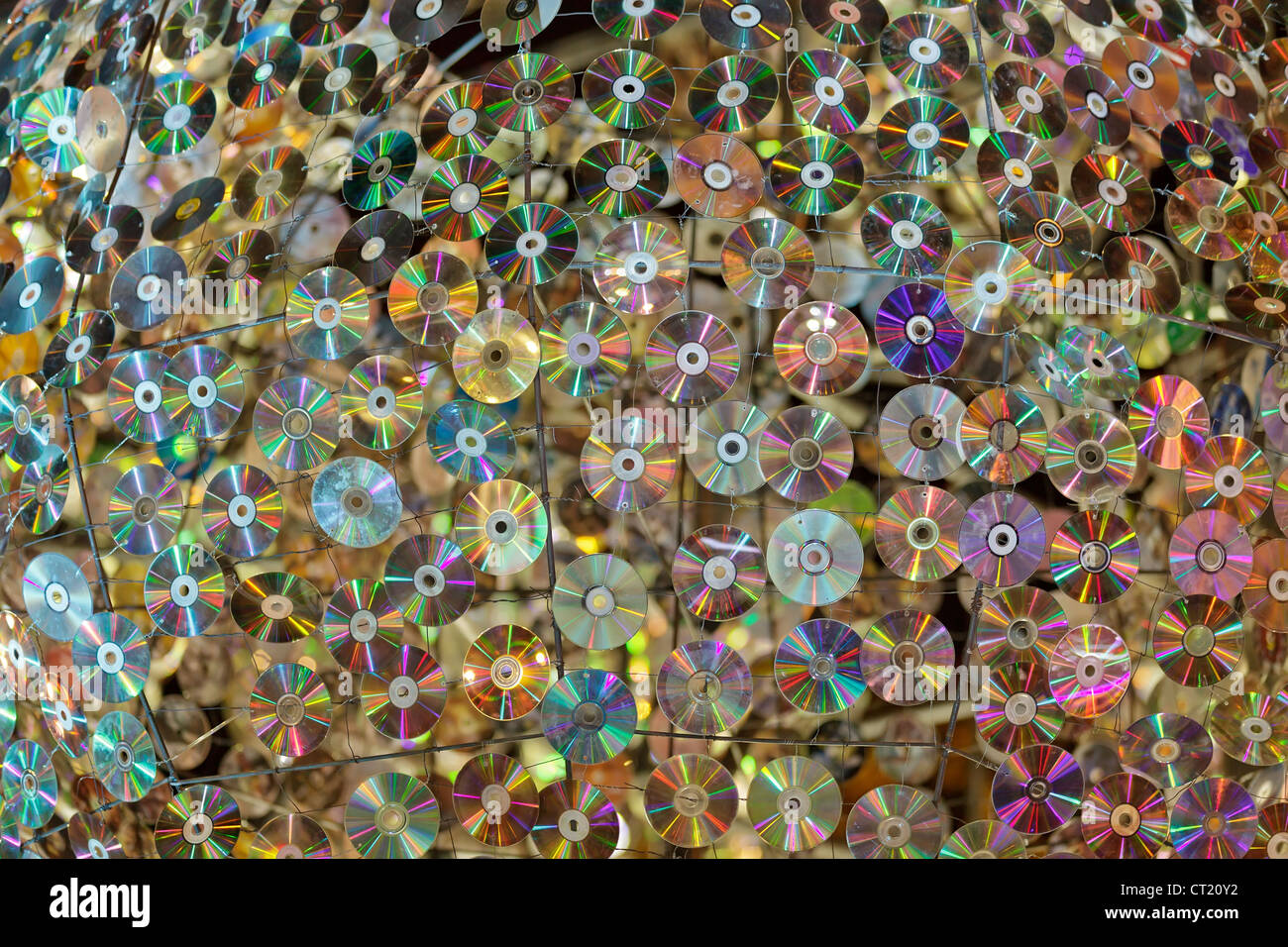 background of many compact disk hanging on metallic structure Stock ...