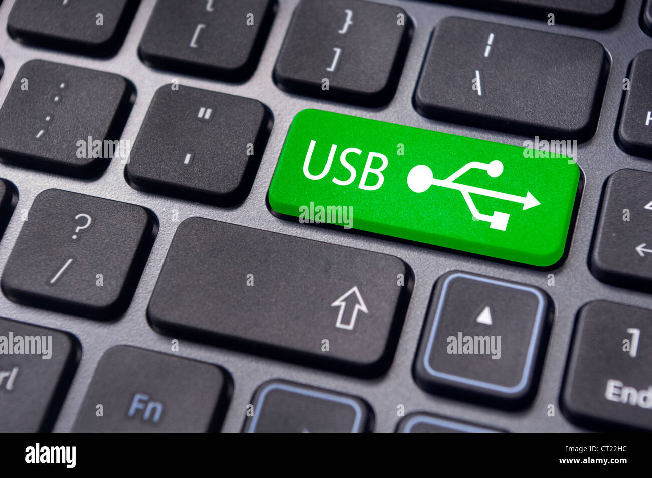 USB signs on enter key of keyboard, for concepts of USB ready devices ...