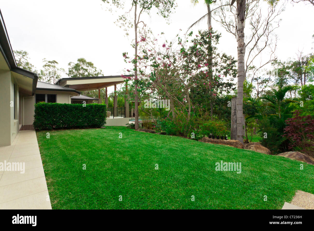 Beautiful backyard in stylish Australian home Stock Photo - Alamy