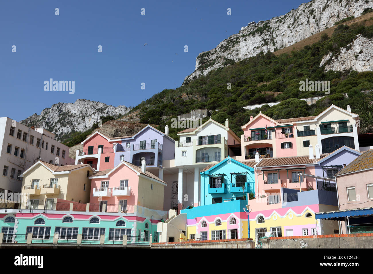 Colorful buildings at the Catalan Bay village, Gibraltar Stock Photo ...