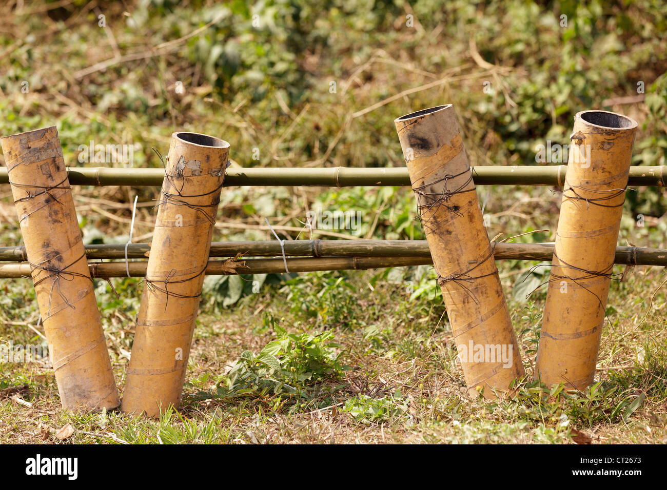 fireworks mortar tubes set up in field Stock Photo - Alamy