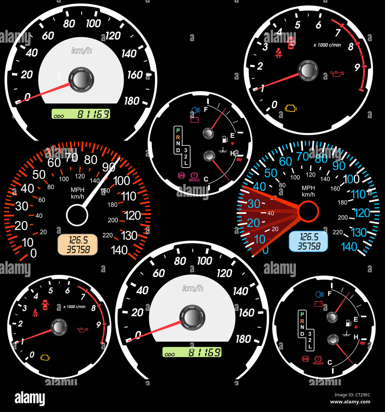 Set of car speedometers for racing design Stock Photo - Alamy