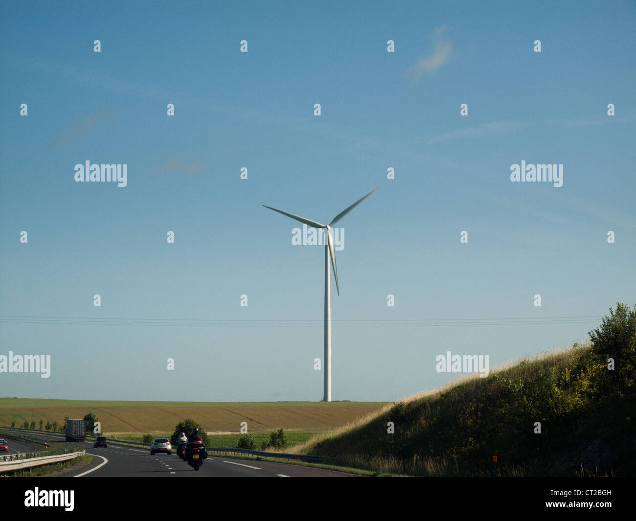 Large wind turbine alongside the A26 autoroute in northern France Stock ...
