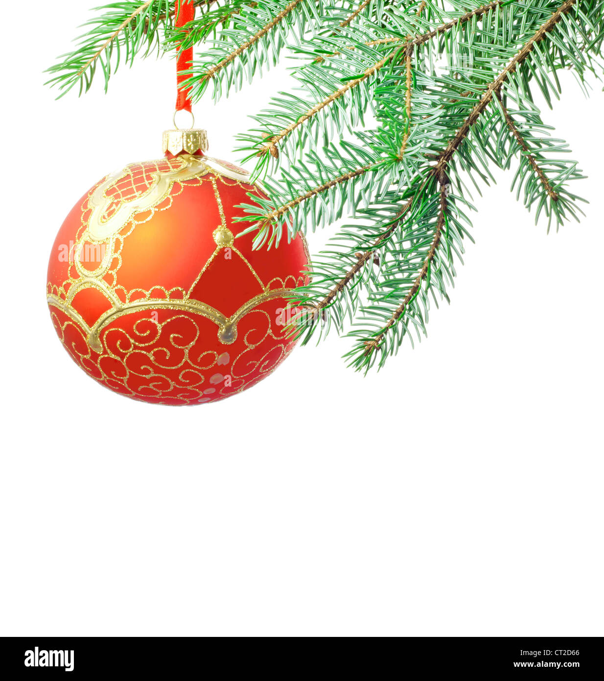 Christmas red ball isolated and branch of tree Stock Photo - Alamy