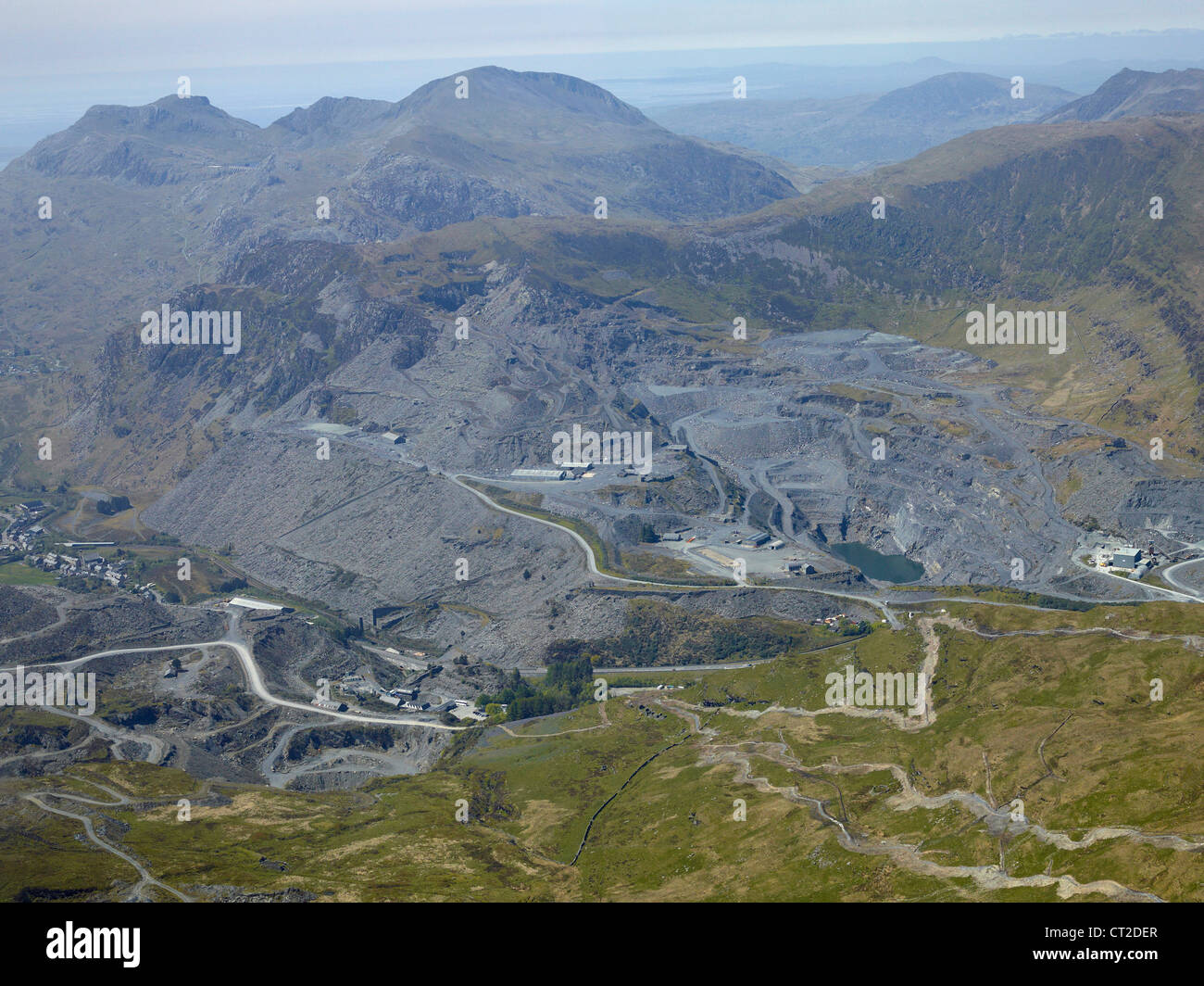 Slate Quarry, Blaenau Festiniog, North Wales, UK, shot from the air ...