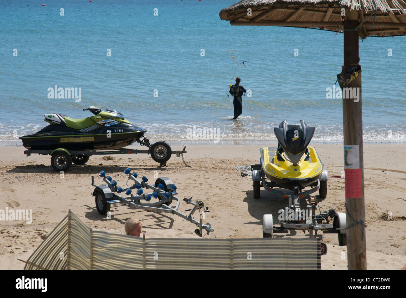 Jet skis on the beach Stock Photo - Alamy