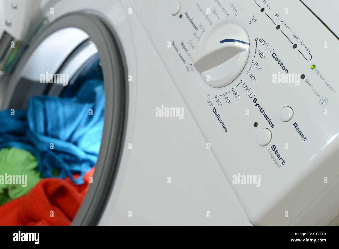 Coloured washing in washing machine drum Stock Photo - Alamy