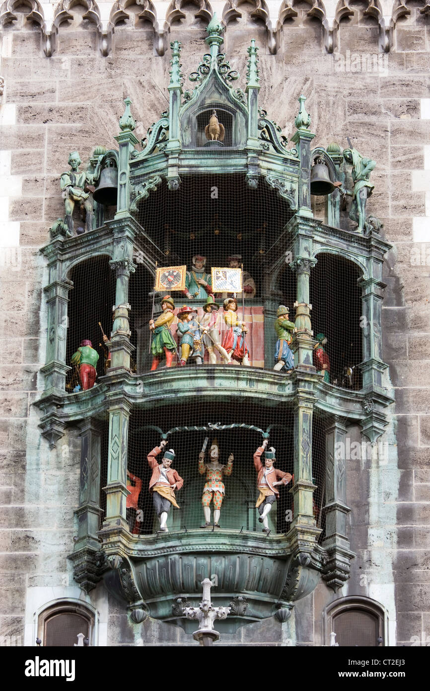The clock of the city hall at Marienplatz in Munich, Germany Stock ...