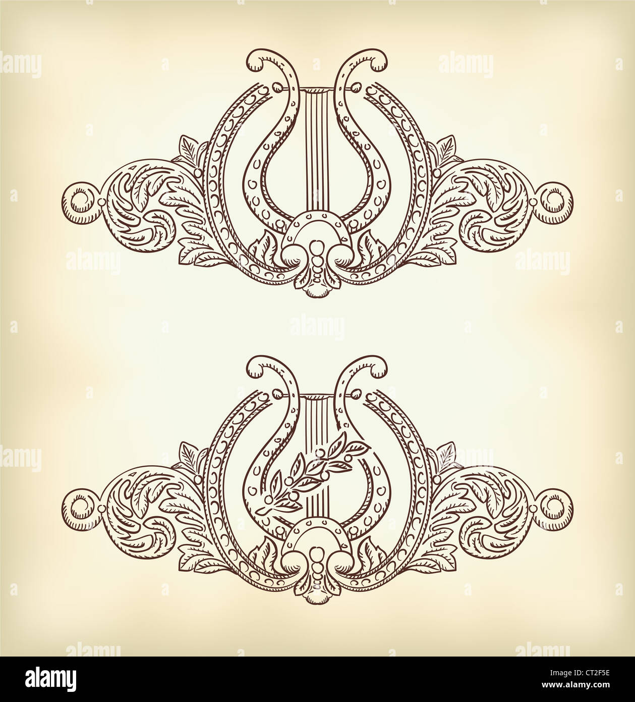 The ancient lyre and decorative elements. Symbol of art. Vector ...