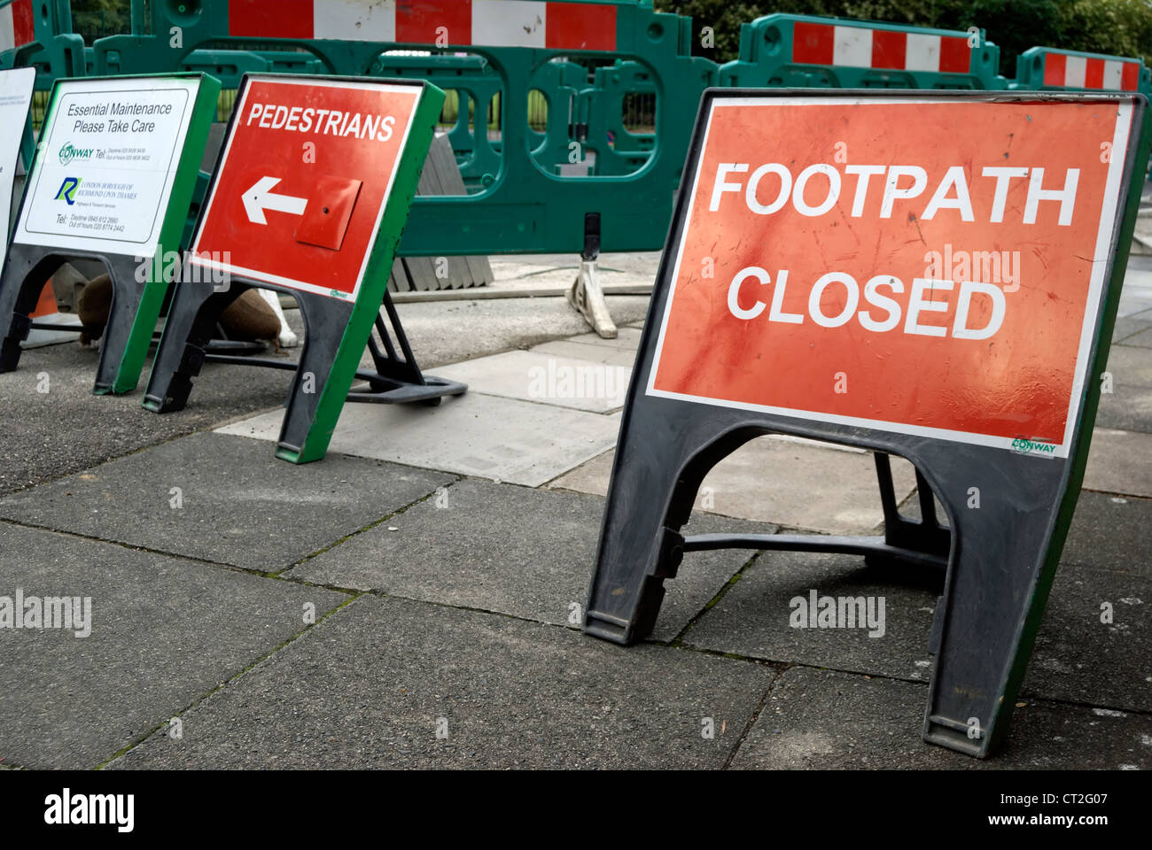footpath closed sign with adjacent sign showing alternative route for ...