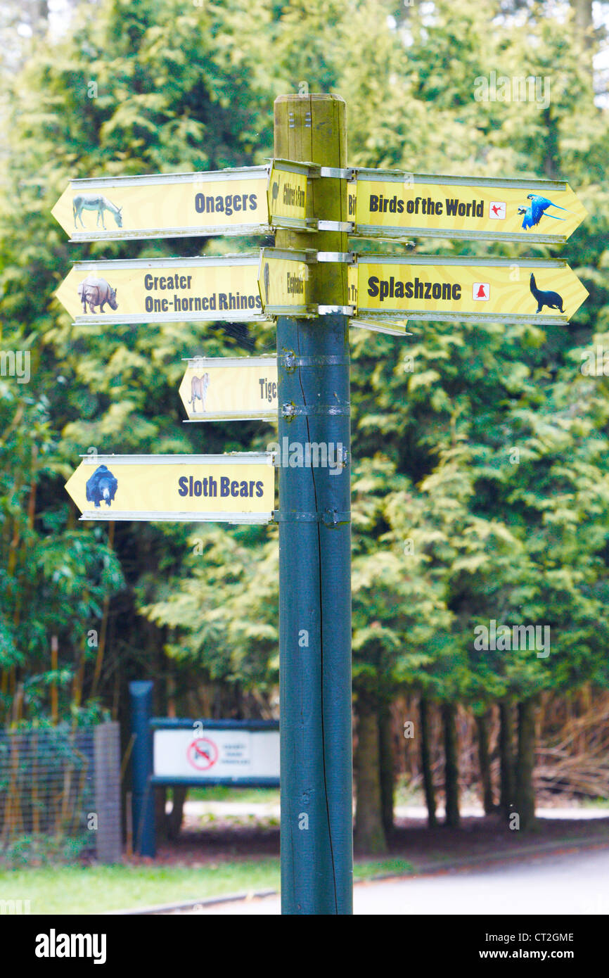 Sign post at ZSL Whipsnade Zoo Stock Photo - Alamy