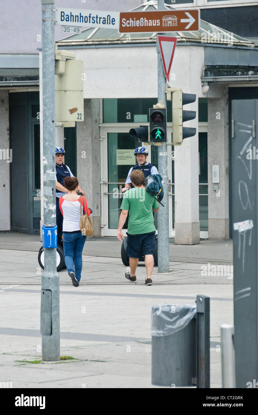 TV Team Cameraman Female Reporter Street Interview with Police Officers ...