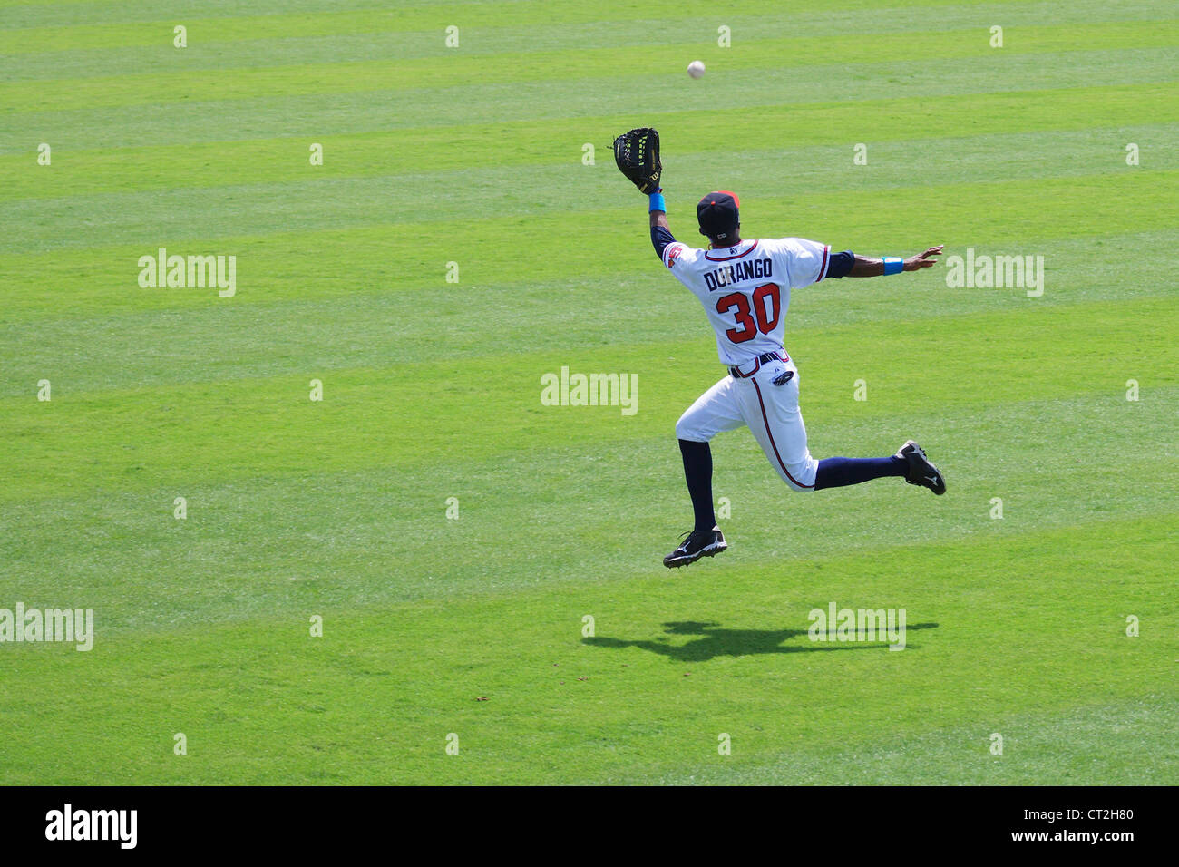 Outfielder (Luis Durango, Gwinnett Braves) makes a running catch in ...