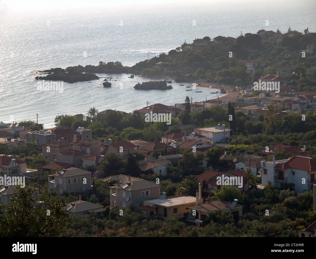 The village of Stoupa on the coast of the southern Peloponnese in the ...