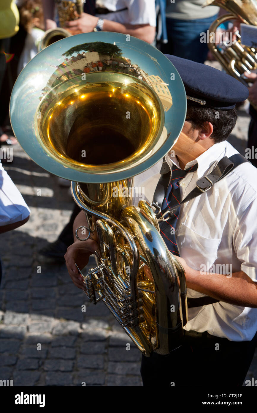 Man playing tuba outdoors Stock Photo - Alamy