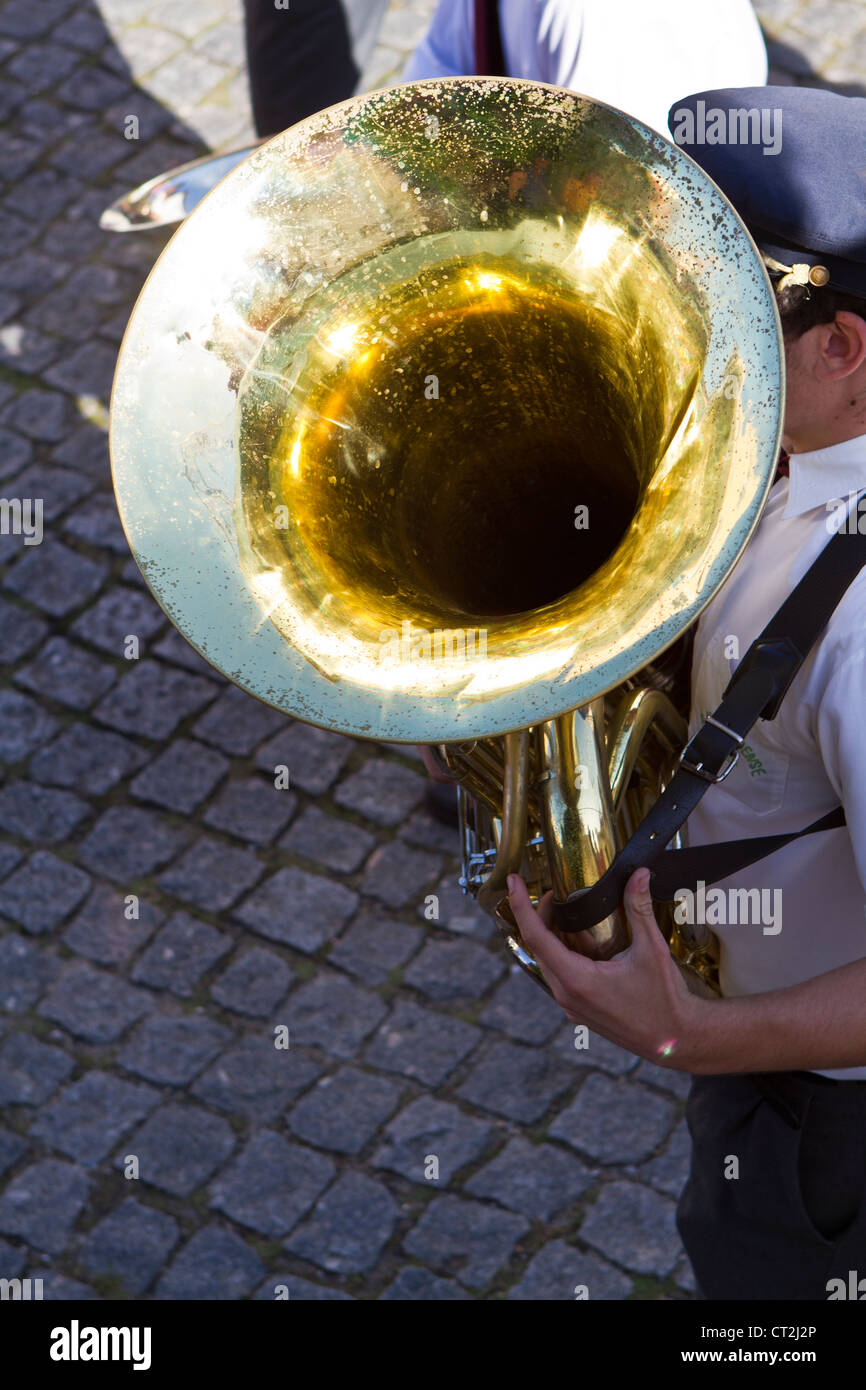 Man playing tuba outdoors Stock Photo - Alamy