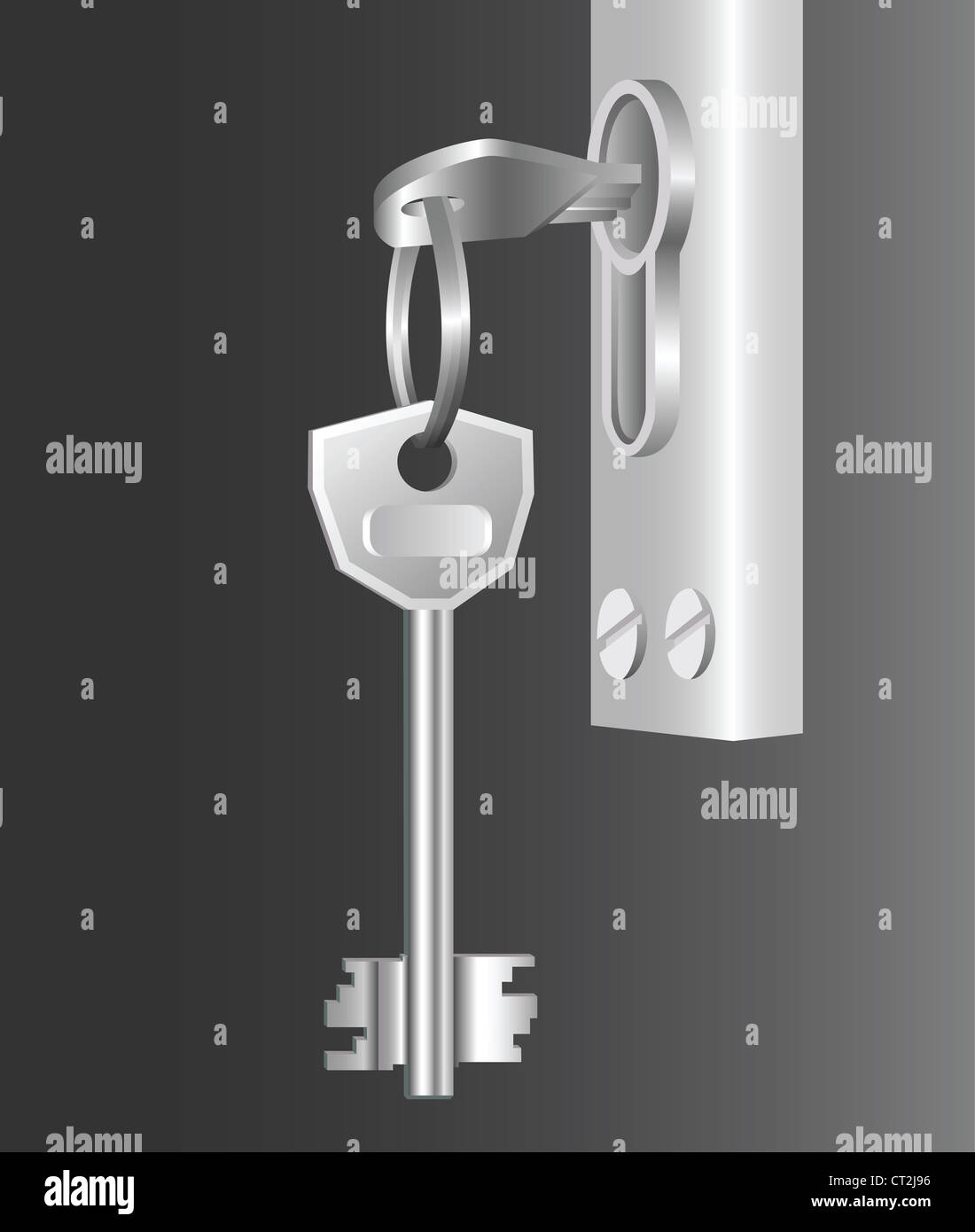 The realistic illustration of a two metal keys in the door clock Stock ...