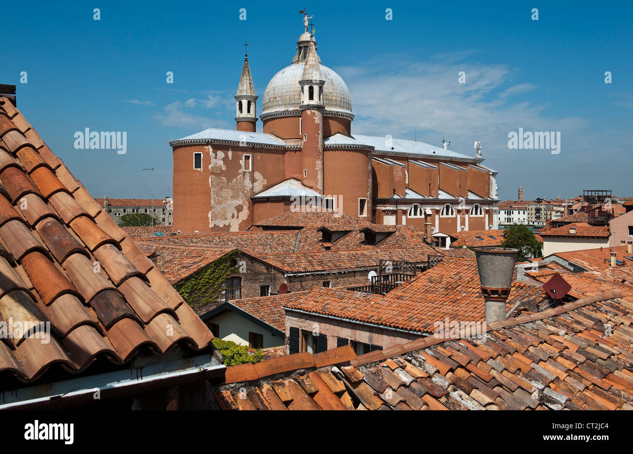 A rooftop view of the church of Il Redentore on the Giudecca in Venice ...