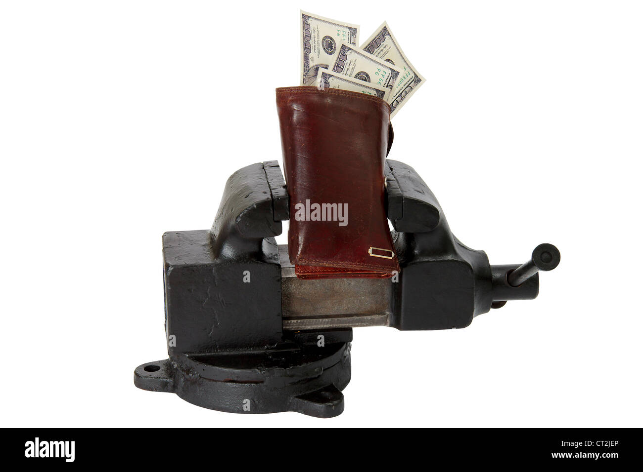 Table vise squeezing Dollars Stock Photo - Alamy