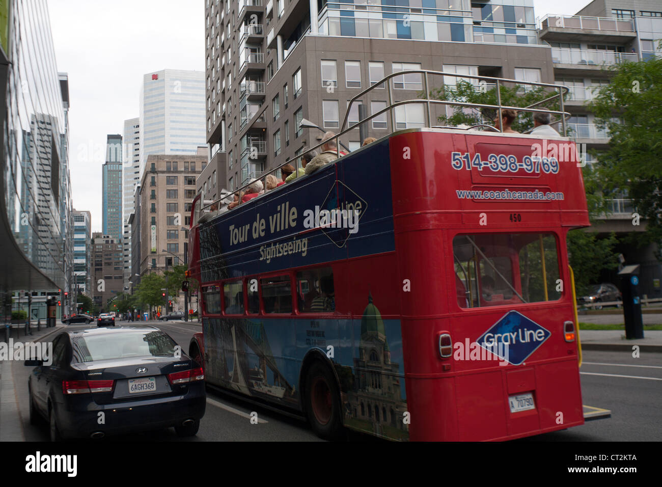 Double decked sightseeing bus in Montreal Downtown, Quebec , Canada ...