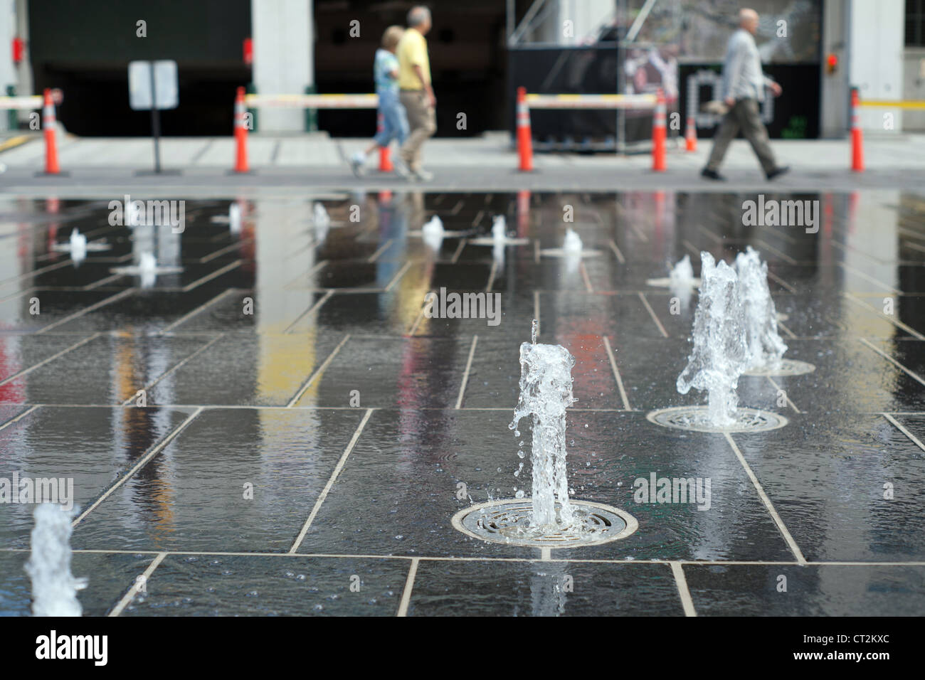 Refreshing fountains at Place des Arts, Montreal, Quebec Stock Photo ...