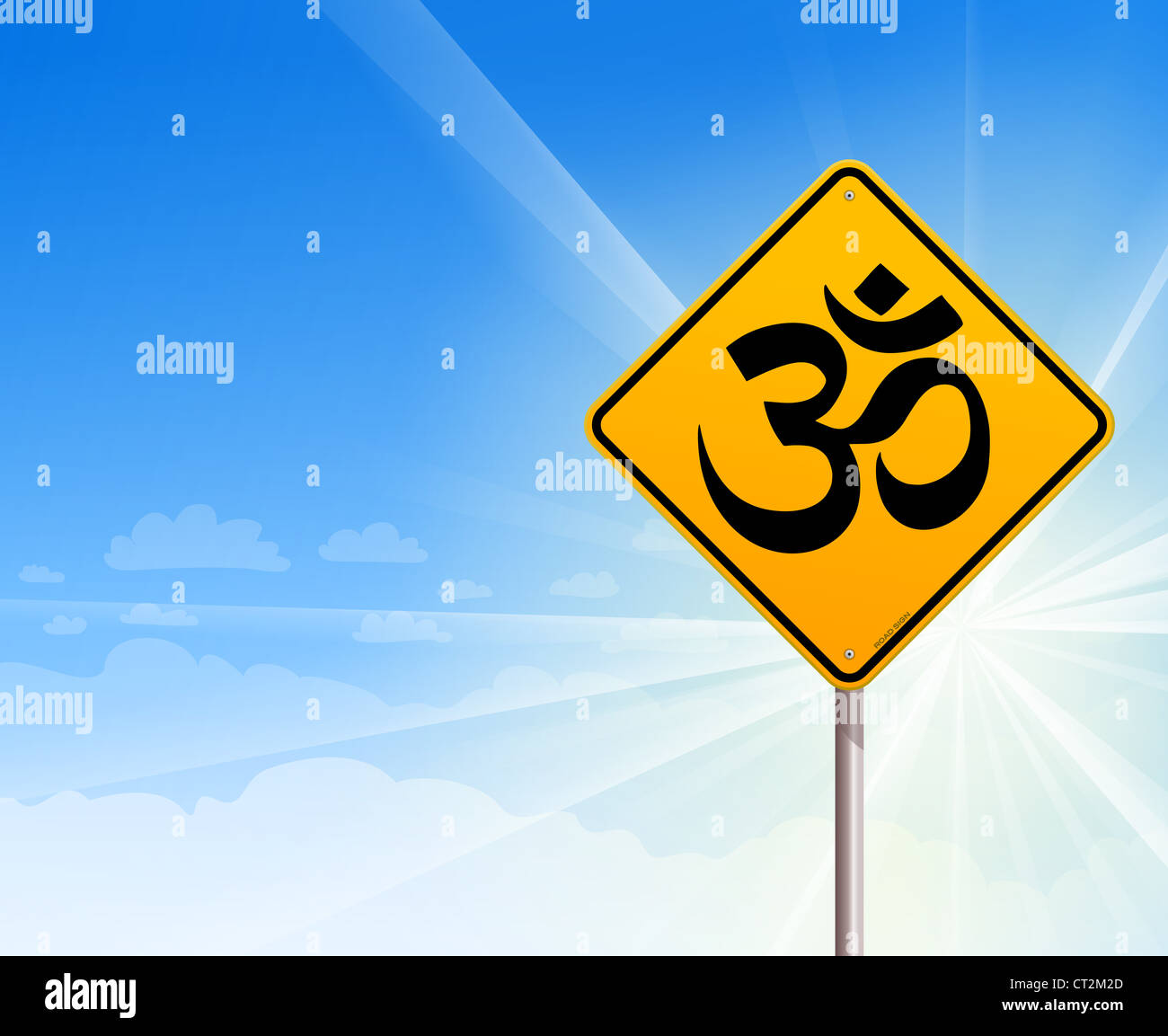 Om Yoga sign and blue sky Stock Photo - Alamy