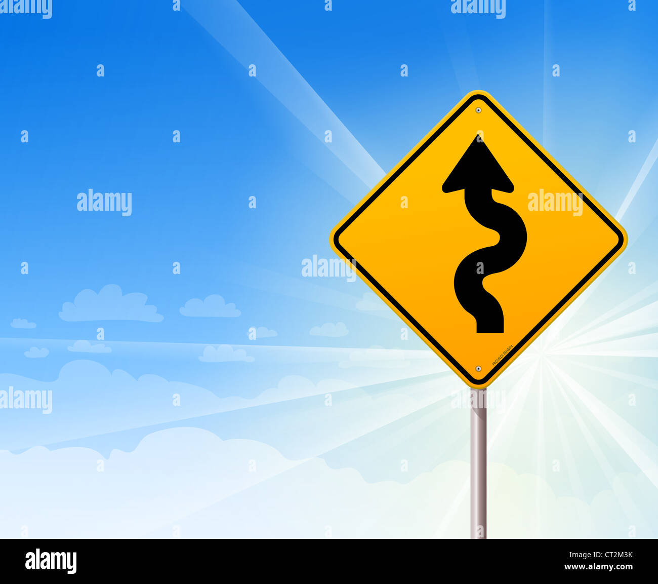 Winding road sign on blue sky Stock Photo - Alamy