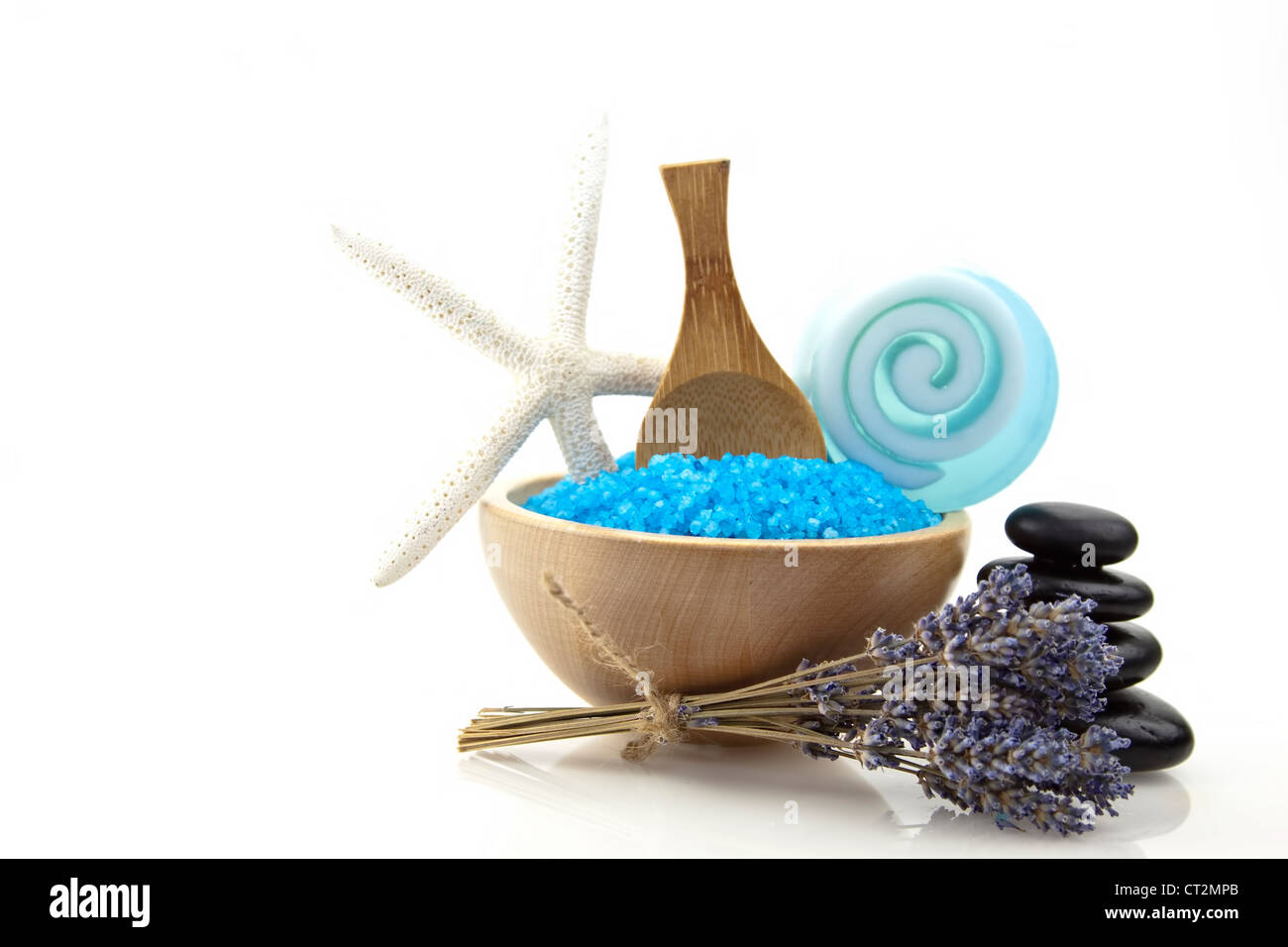spa set with blue salt ,soap and spa rocks Stock Photo - Alamy