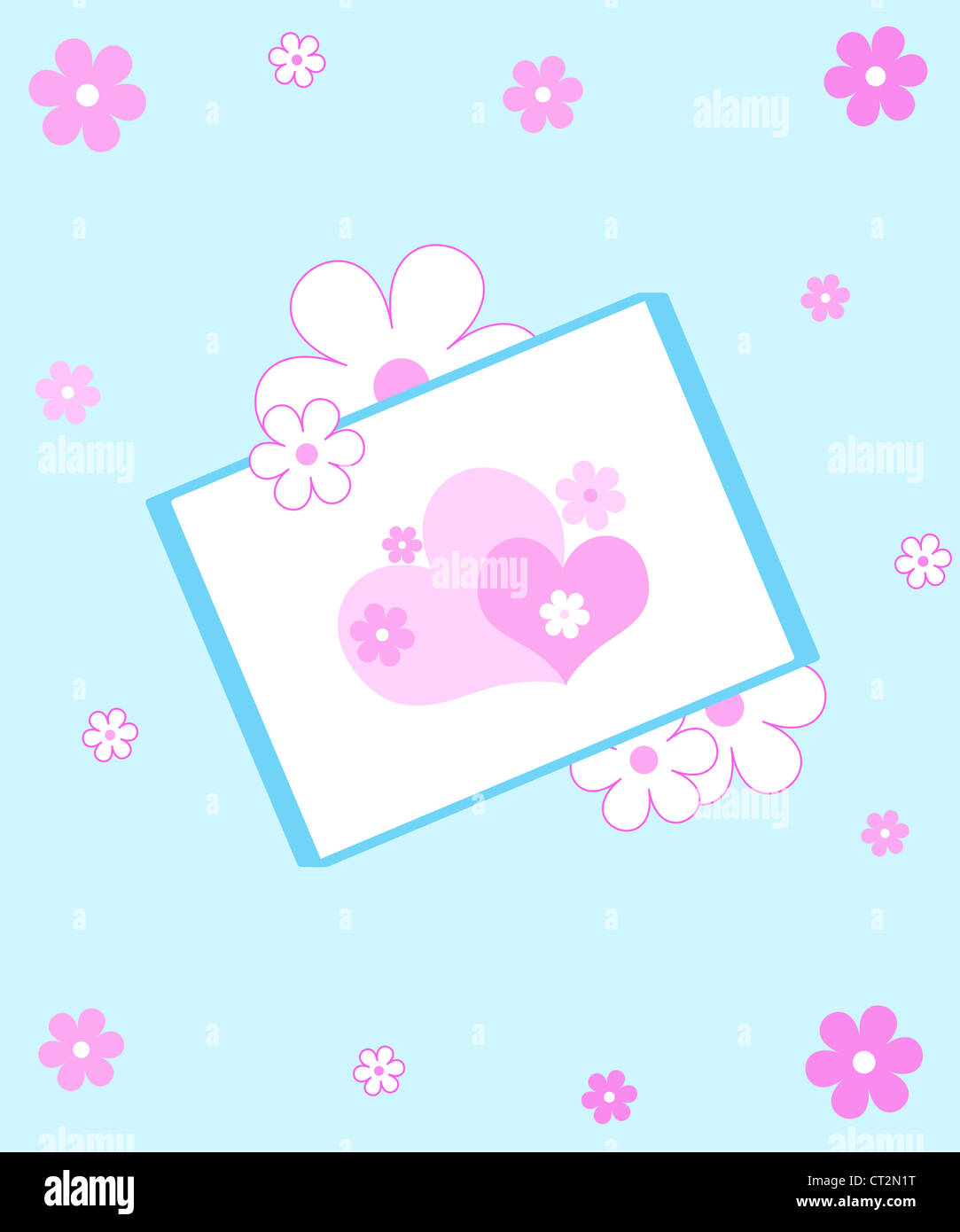 Hearts and flowers frame on light blue Stock Photo - Alamy