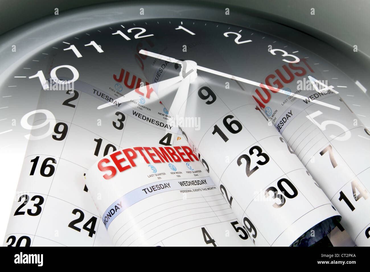 Calendar Pages and Clock Stock Photo - Alamy