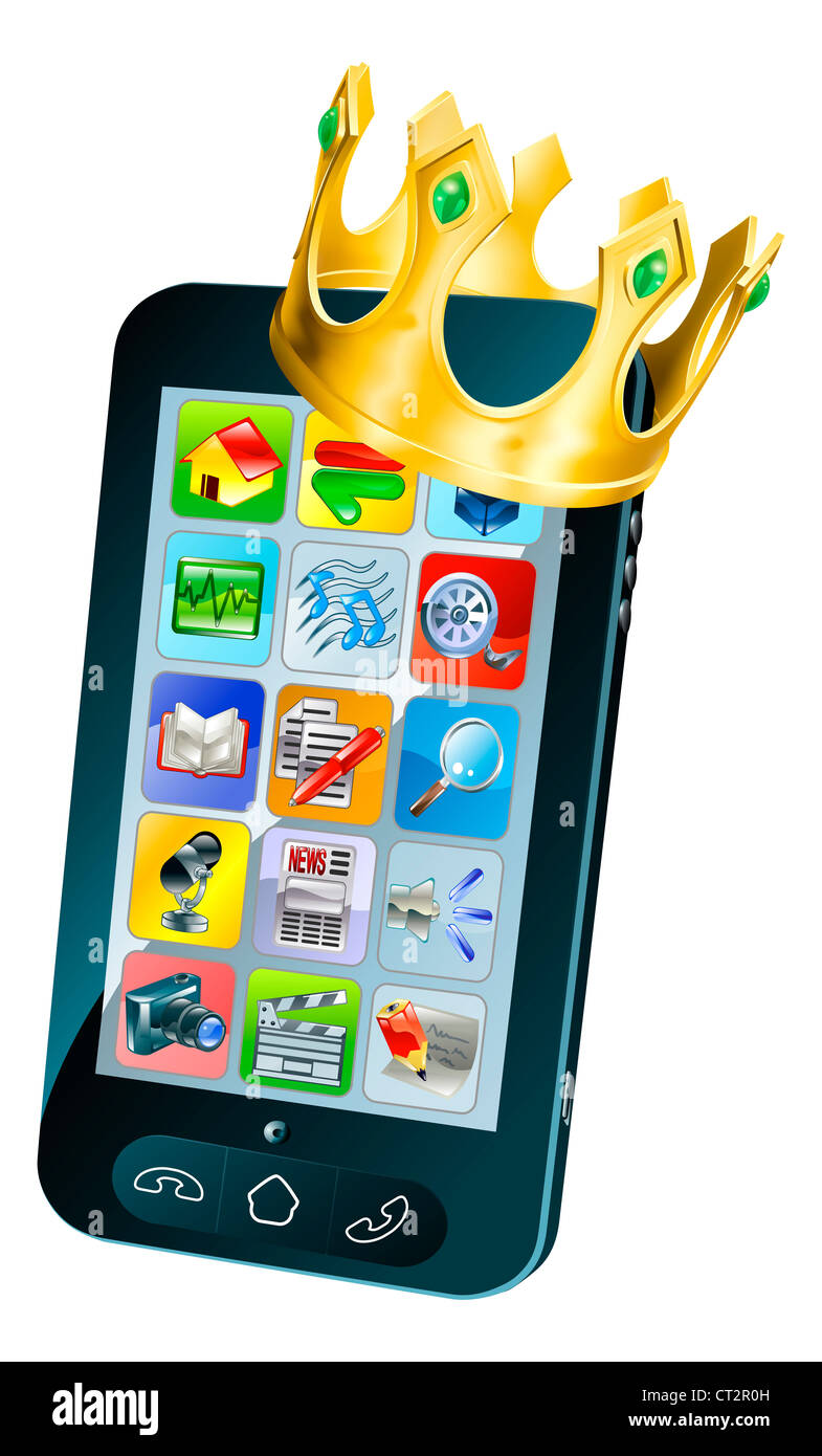 Mobile phone king concept, mobile phone wearing a gold crown Stock ...