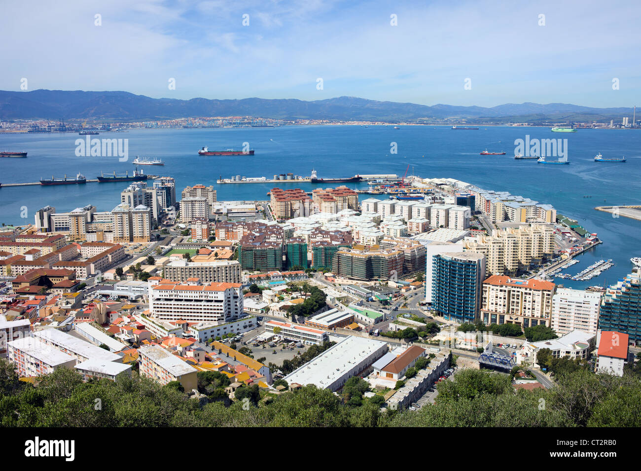 Gibraltar town urban scenery and Gibraltar Bay on southern part of ...
