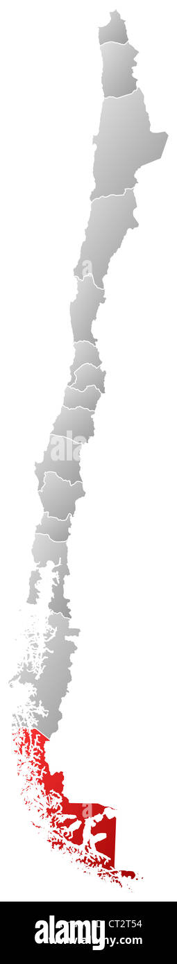 Political map of Chile with the several regions where Magellan and ...