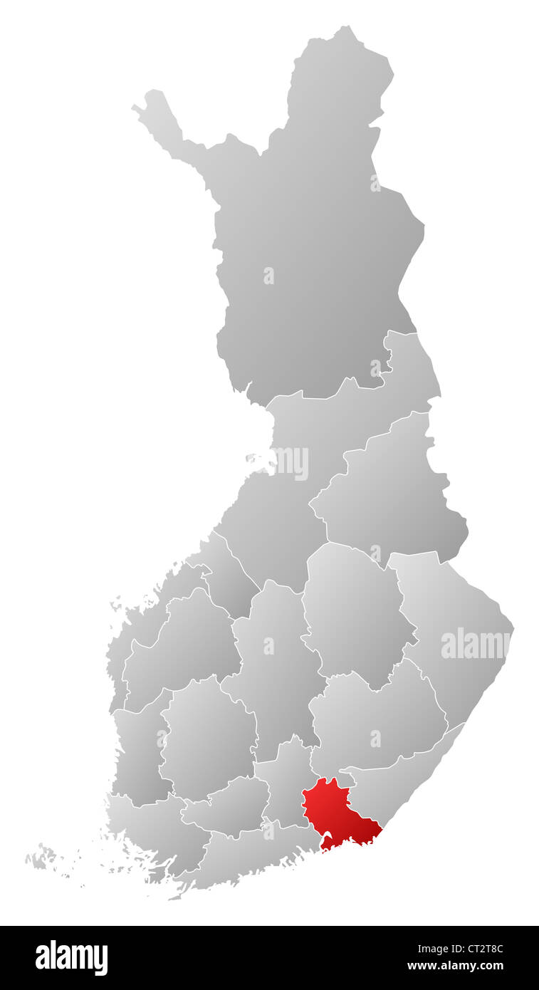 Political map of Finland with the several regions where Kymenlaakso is ...