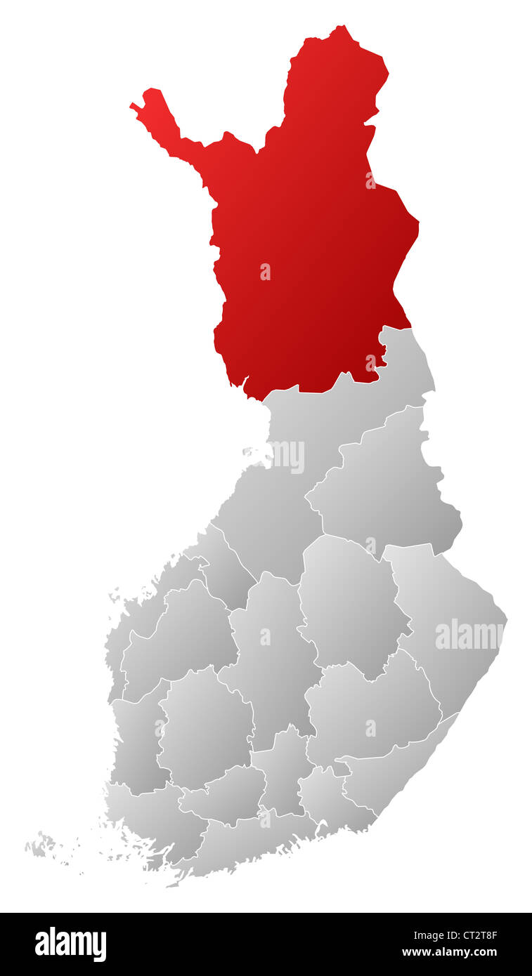 Political map of Finland with the several regions where Lapland is ...