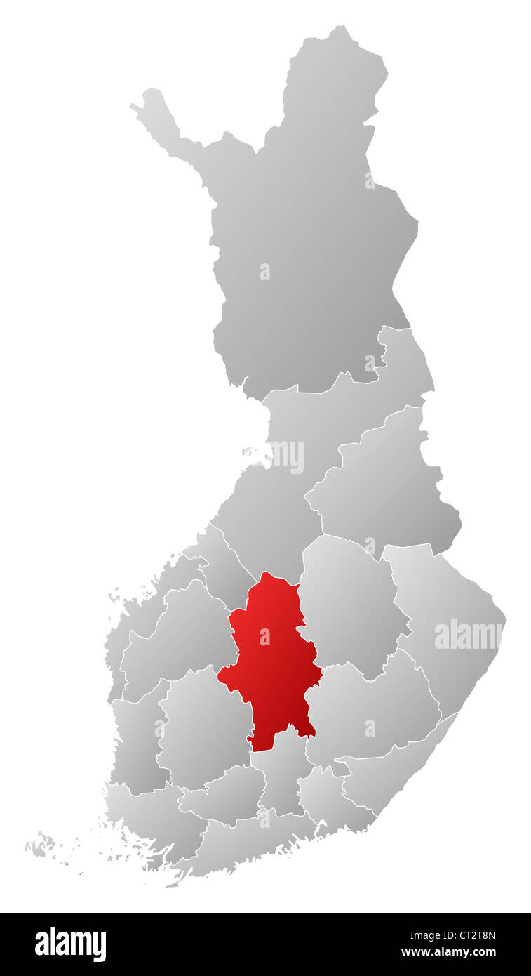 Political map of Finland with the several regions where Central Finland ...
